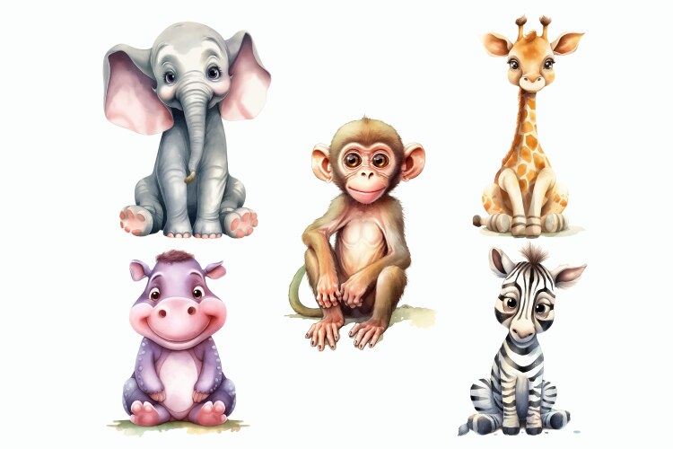 Safari animal set giraffe elephant hippo lion Vector Image