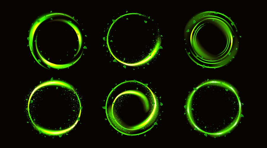 Magic swirls collection green light trails Vector Image