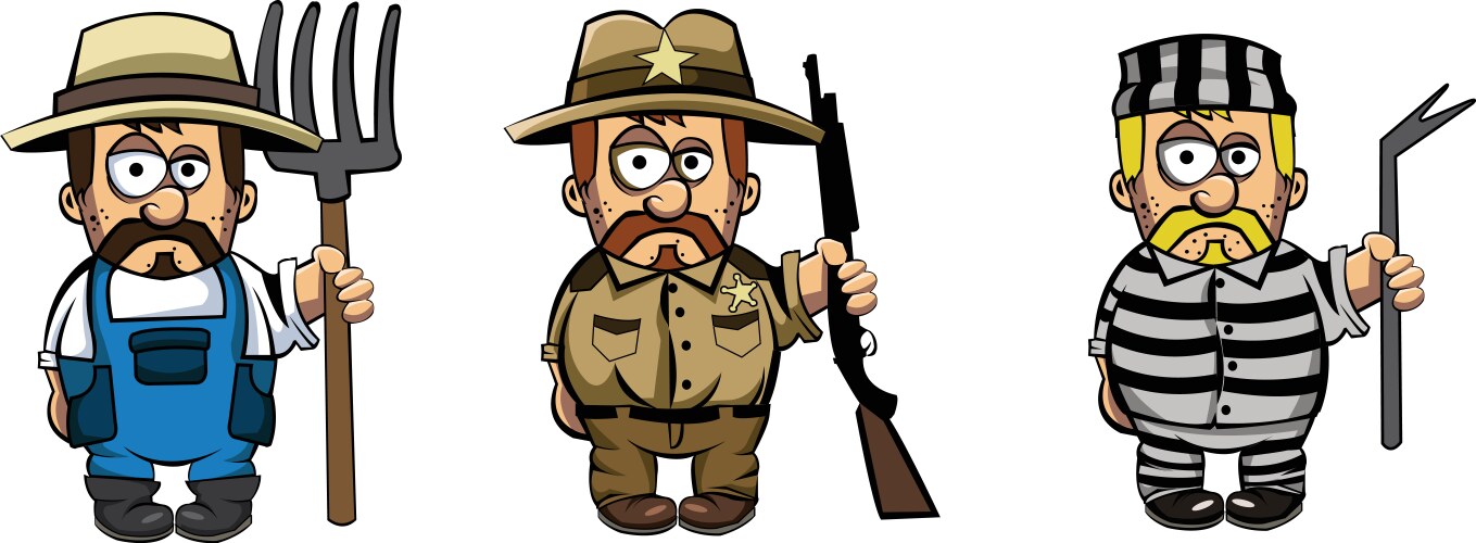 Three cartoon bearded men Royalty Free Vector Image