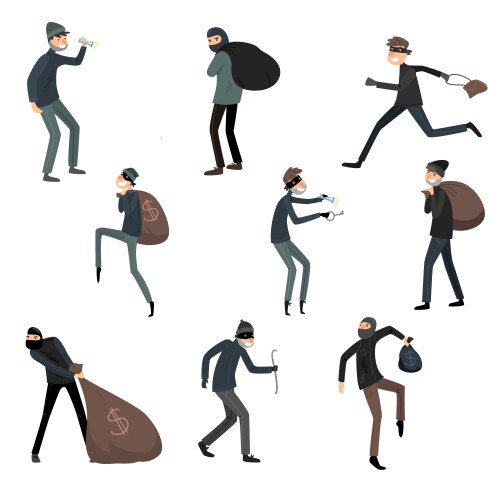 Male thief in mask set robber cartoon characters Vector Image