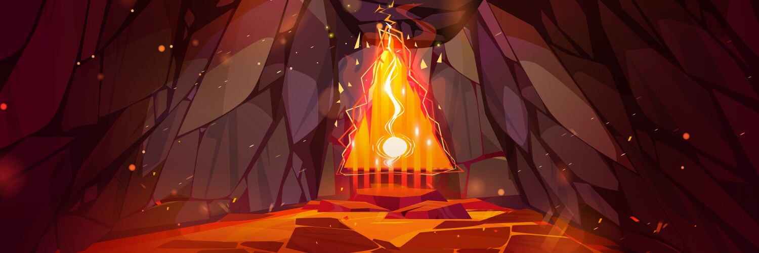 Fantasy rpg game volcano cave portal background Vector Image