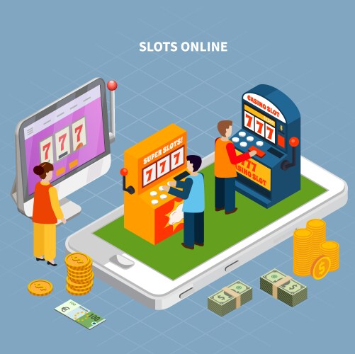 Slot machine mobile app 3d Royalty Free Vector Image