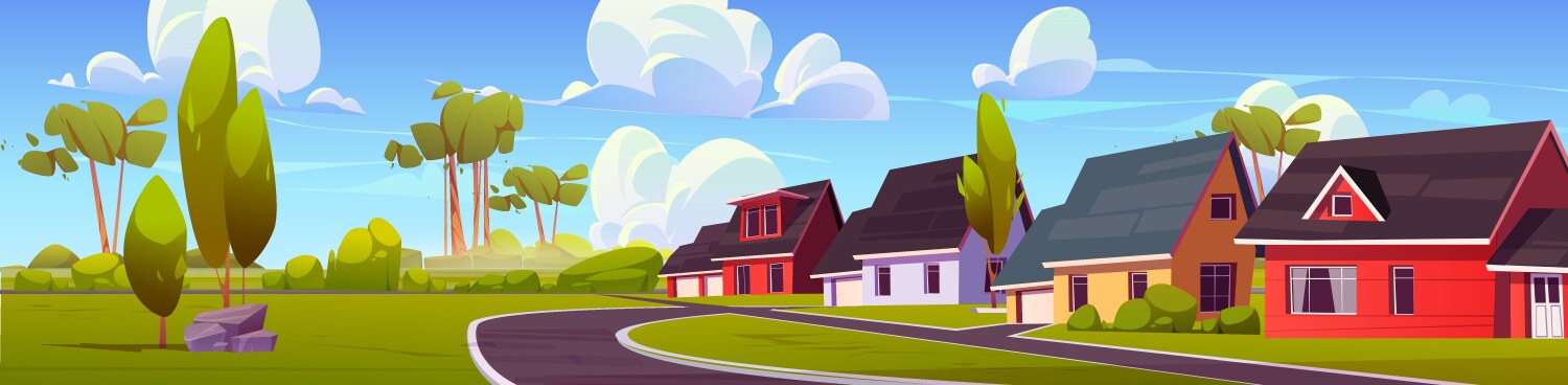 Suburban town street with houses Royalty Free Vector Image
