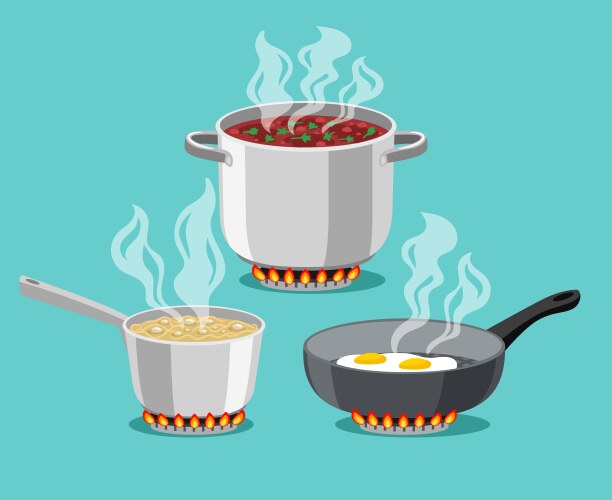 Boiling soup in cooking pot Royalty Free Vector Image