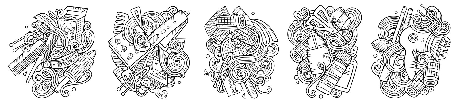 Hair salon hand drawn doodles Royalty Free Vector Image
