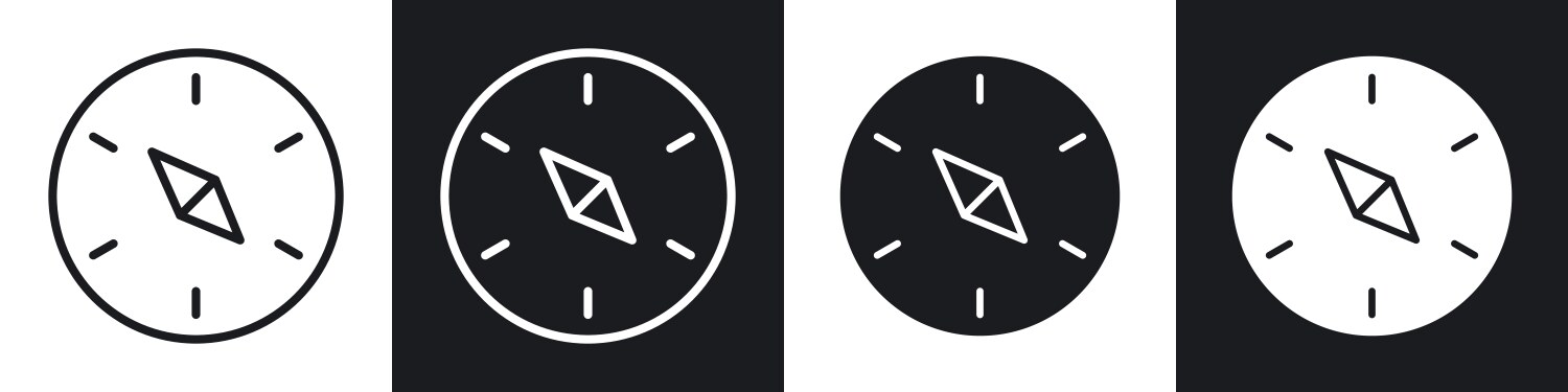 Compass icon set in black and white outlines Vector Image