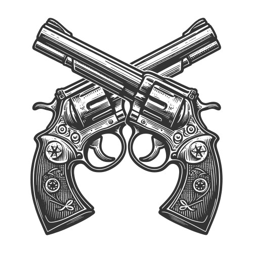 Crossed vintage revolvers engraving Royalty Free Vector