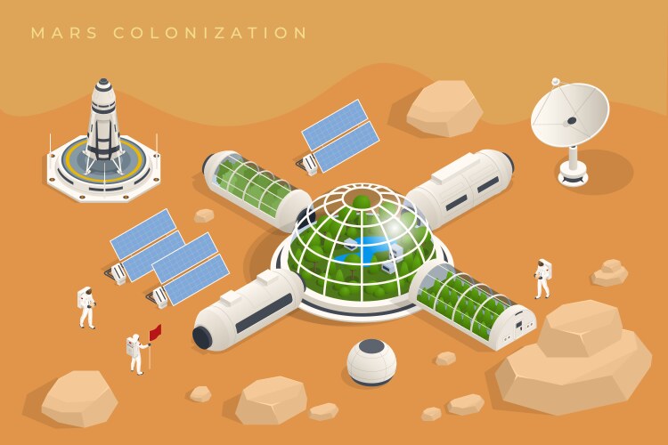Mars colonization icon set Royalty Free Vector Image