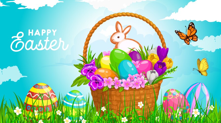Bunny and chick with an easter basket Royalty Free Vector
