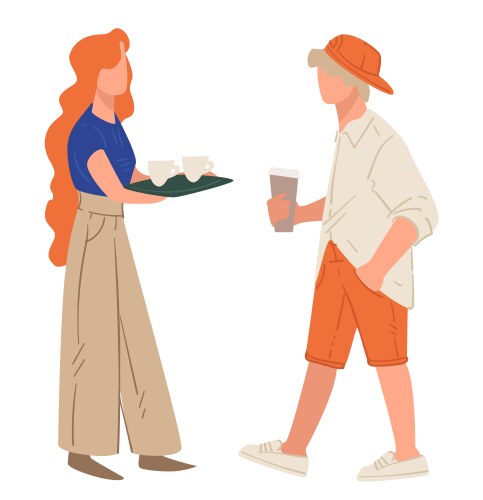 Waitress in uniform carrying menu for clients Vector Image