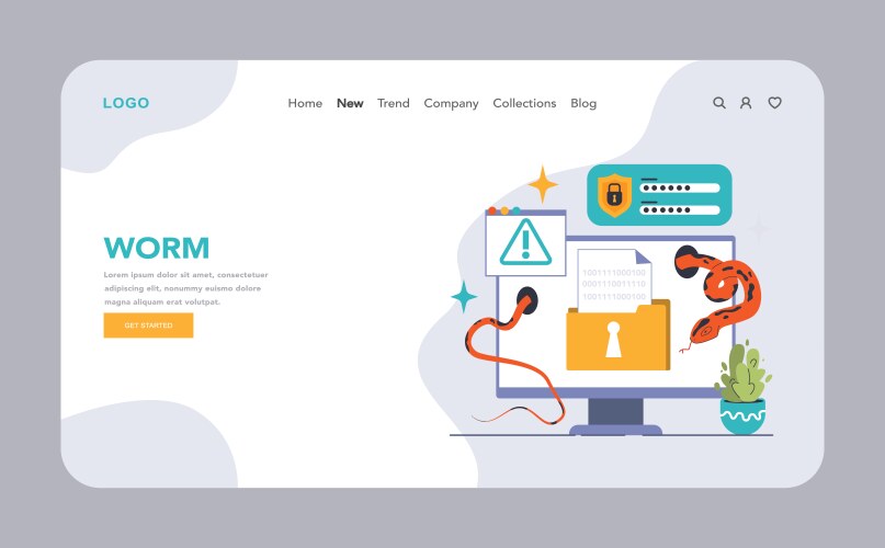 Computer worm threat depiction flat Royalty Free Vector