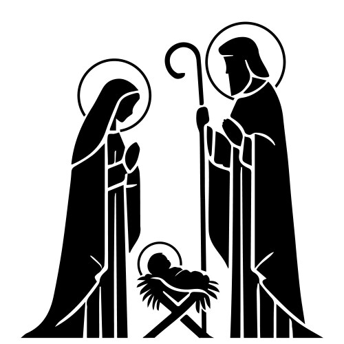 Nativity Scene with Mary, Joseph, and Baby Jesus Vector Image