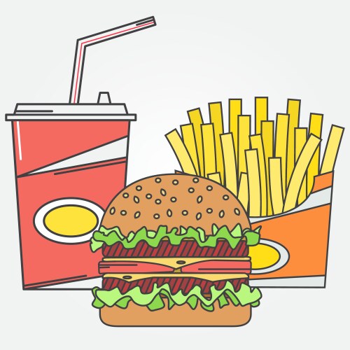 Sad fast food characters fries cola burger Vector Image