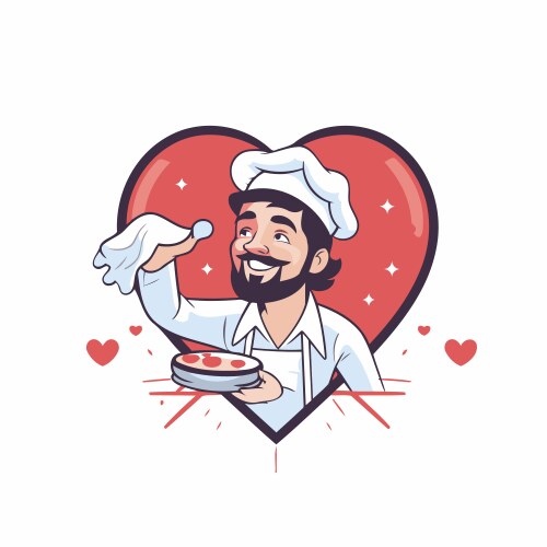Cute cartoon chef boy with heart and spoon Vector Image