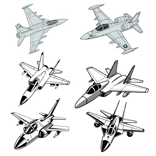 Jet fighter aircraft drawing Royalty Free Vector Image