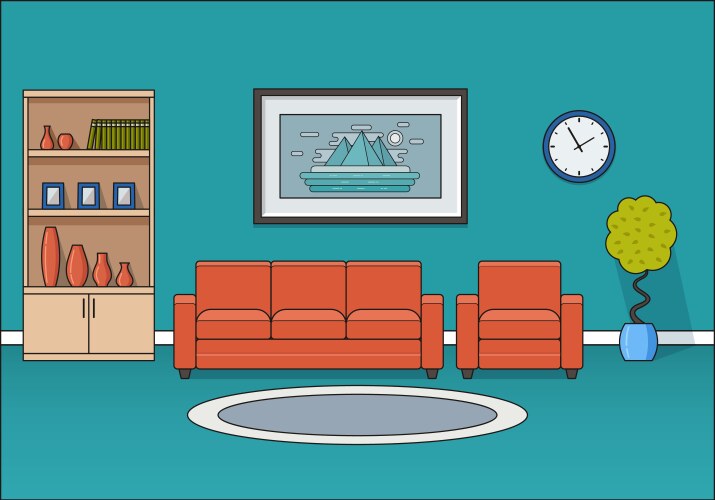 Room interiors in flat design cartoon house Vector Image
