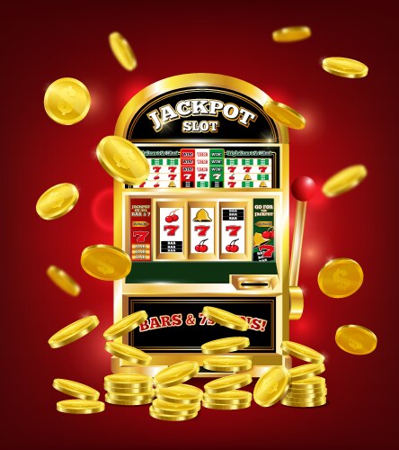 Golden slot machine wins the jackpot Royalty Free Vector