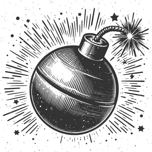 Exploding bomb engraving Royalty Free Vector Image