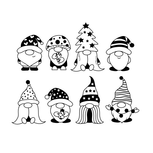 Cute outline gnome with cartoon christmas tree Vector Image