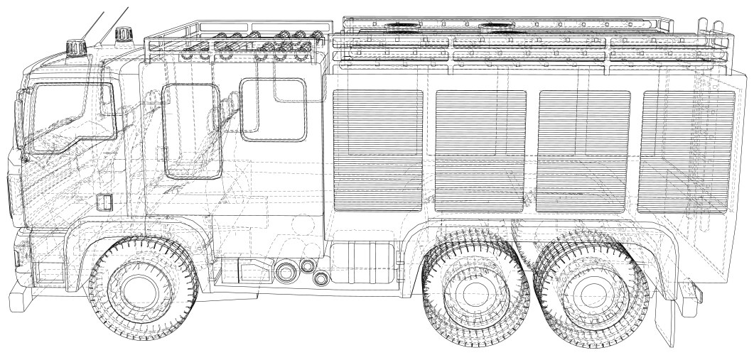 Wire-frame isolated fire truck Royalty Free Vector Image
