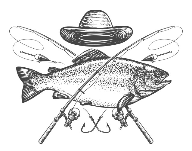 Fishing rods crossed Royalty Free Vector Image