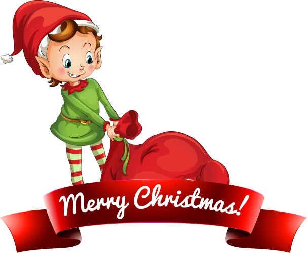 Christmas logo with female elf Royalty Free Vector Image