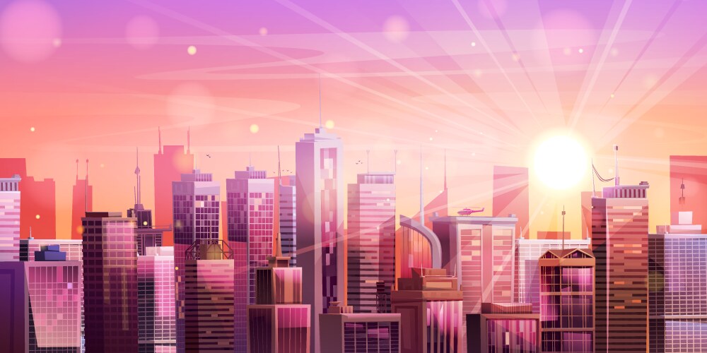 Sunset cityscape background Royalty Free Vector Image