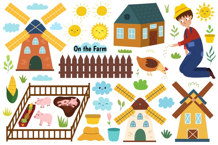 Cute farm animals set little farmers collection Vector Image