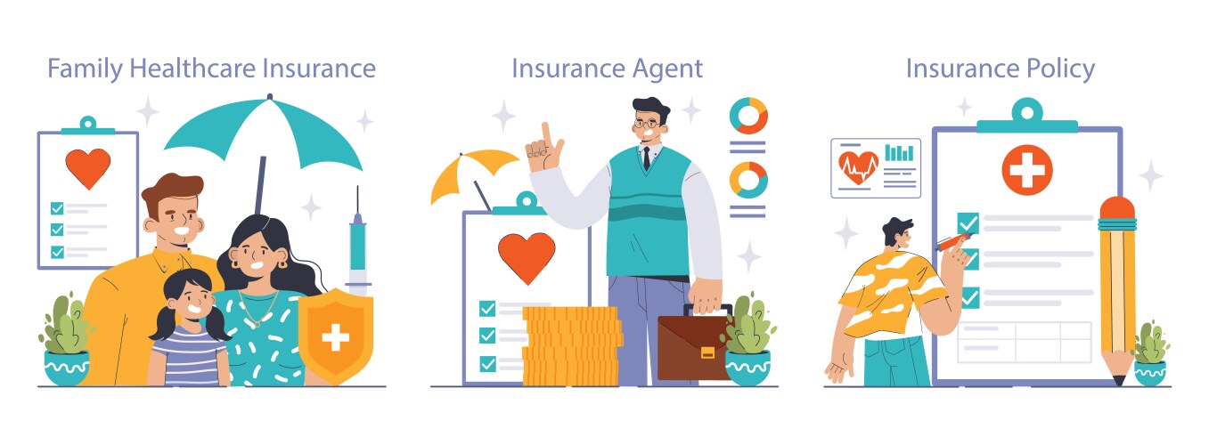 Healthcare insurance set flat Royalty Free Vector Image