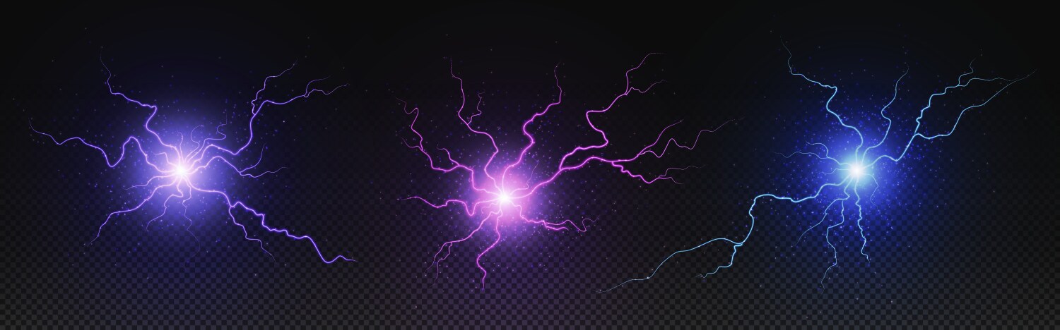 Realistic bolt electricity colored symbols danger Vector Image