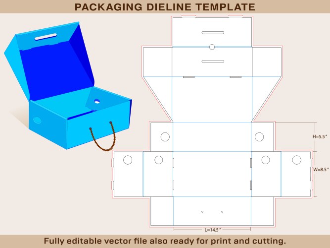 Rope handle shoe box dieline template of medium Vector Image