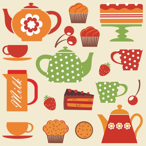 Colorful tea pots collection Royalty Free Vector Image
