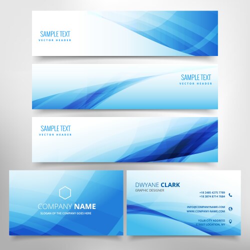 Professional business card design with blue wave Vector Image
