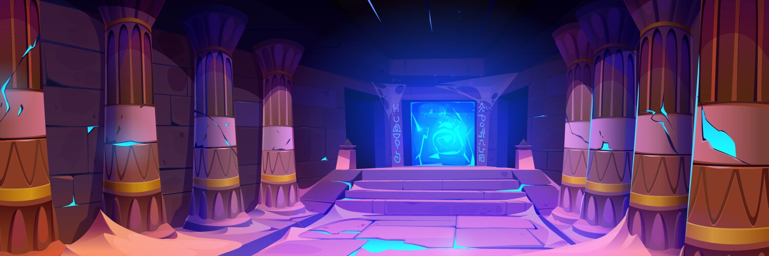 Egyptian corridor with columns and magic portal Vector Image