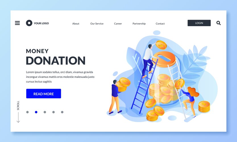 Isometric money flow in bank icons landing Vector Image