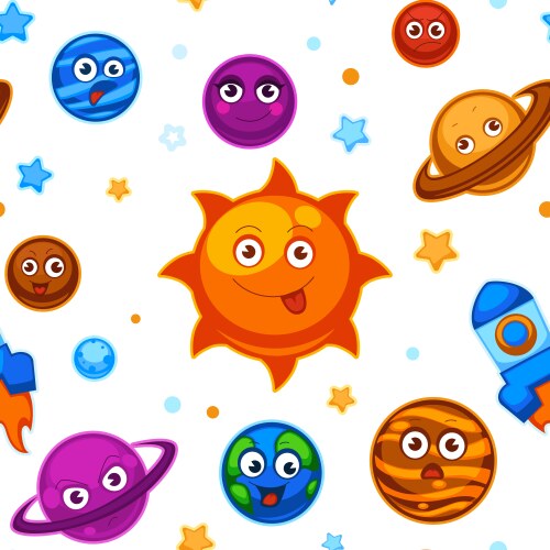 Solar system planets with funny faces out in space