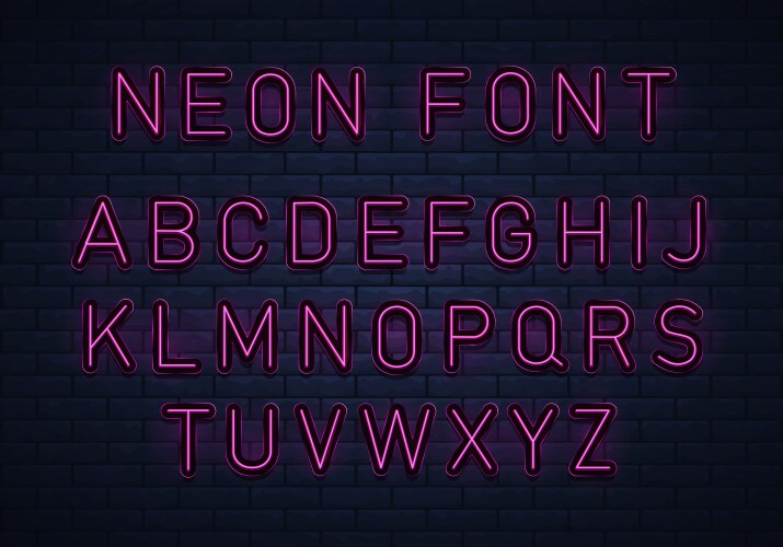 Neon type font glowing alphabet letters Royalty Free Vector