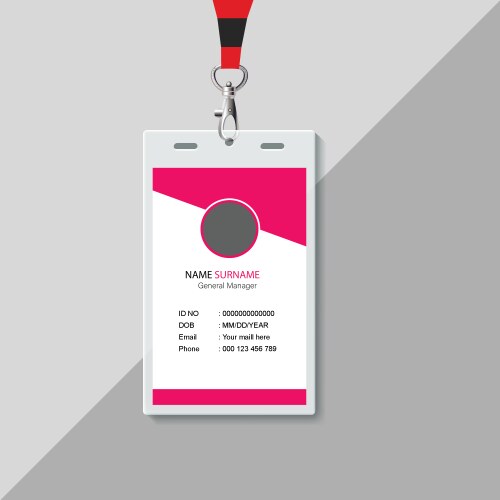 Red employee id card design template Royalty Free Vector