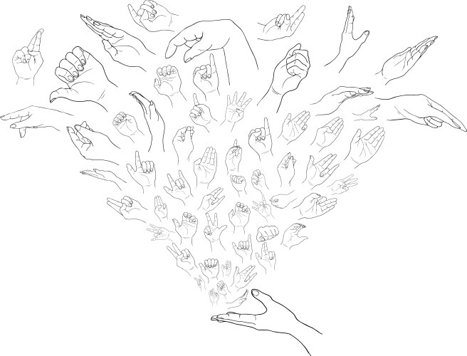 Sketch set of hand sign language alphabet Vector Image