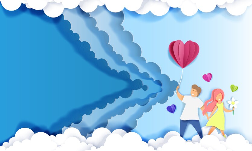 Romantic couple in paper art Royalty Free Vector Image