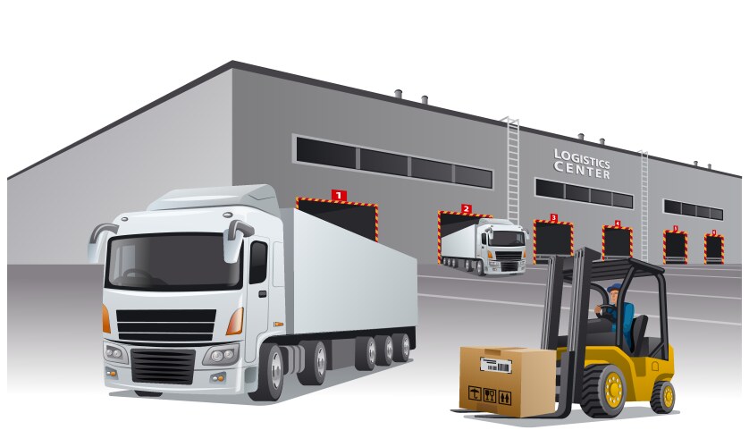 Isometric distribution logistic center with solar Vector Image
