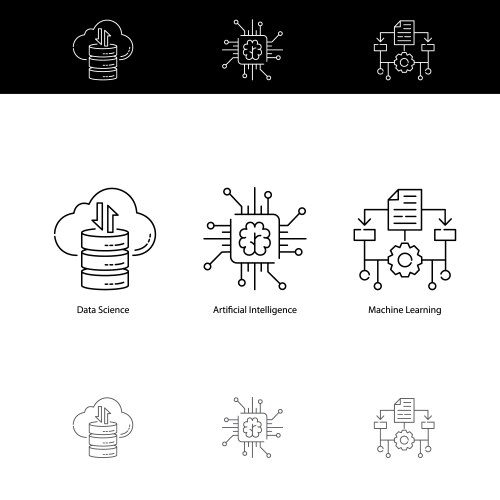 Data science vs ai ml graphic icons Royalty Free Vector