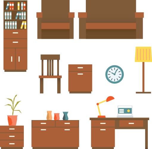 Office objects set Royalty Free Vector Image - VectorStock