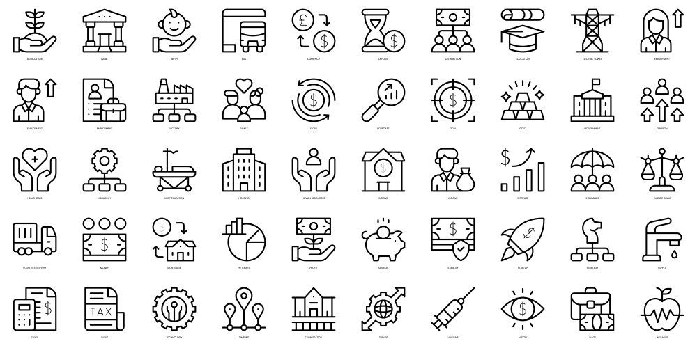 Set of economic development icons simple line art Vector Image