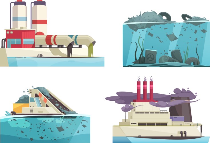 Ocean pollution flat composition Royalty Free Vector Image