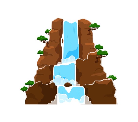 Blue waterfall cascading down cartoon rocks Vector Image