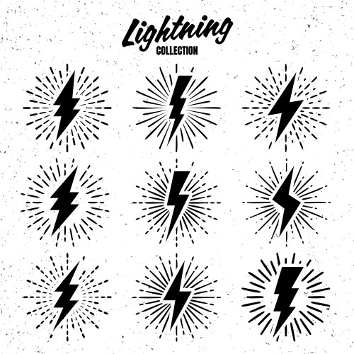 Yellow vintage lightning bolt and sun rays Vector Image
