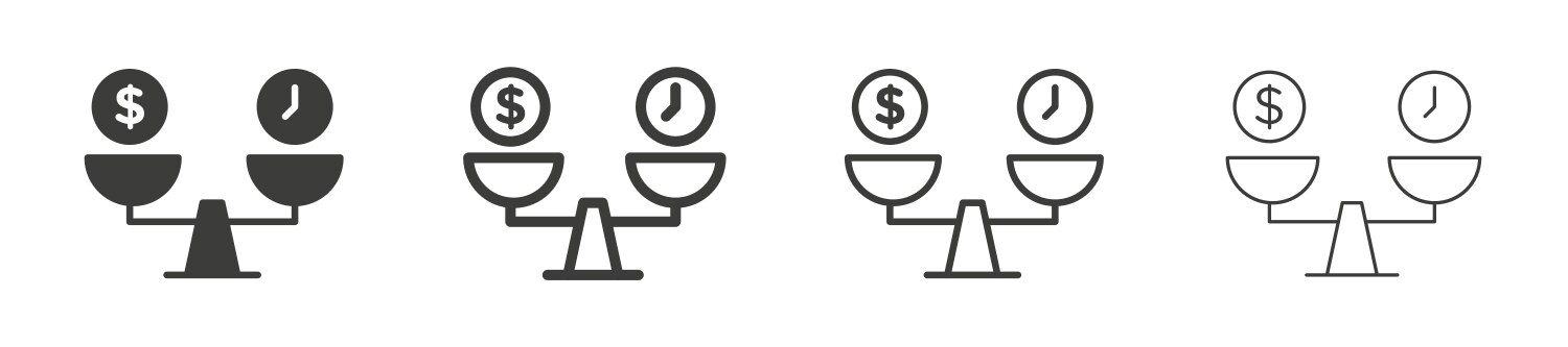 Time and money compare scale icon set black Vector Image