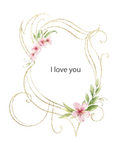 Gold frame with watercolor flowers Royalty Free Vector Image
