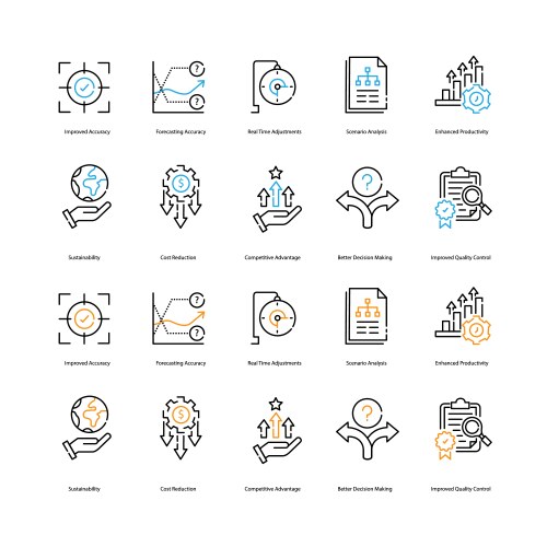 Ai production planning icons optimizing Royalty Free Vector